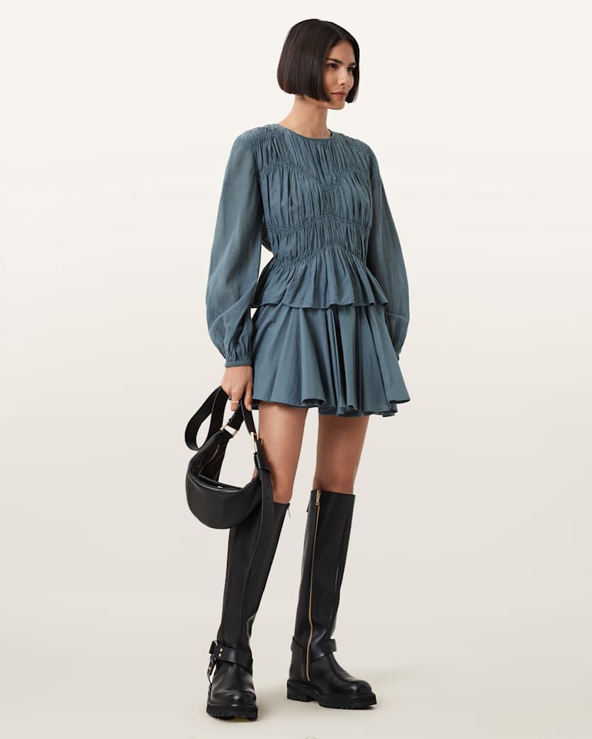 Tulip Blue Cotton Mini Skirt DARK SLATE BLUE | ALLSAINTS